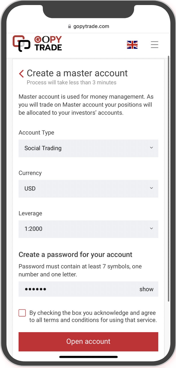 How to start copy trade account for master account?