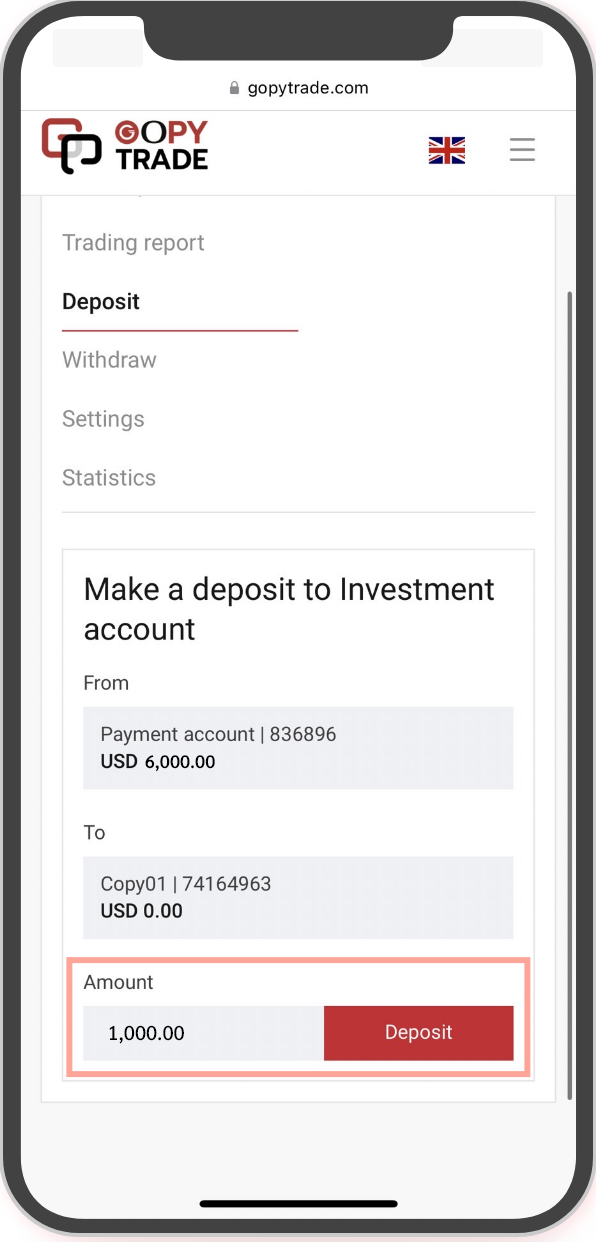 How to deposit and distribution money investor account for copy trade?