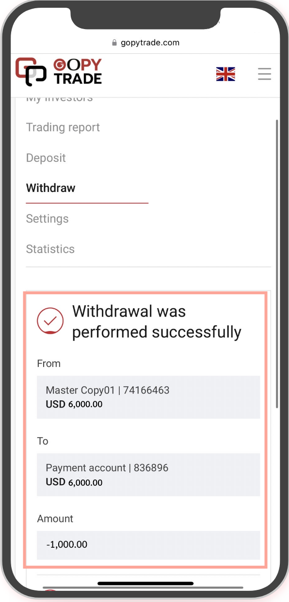 How to withdrawal for master account
