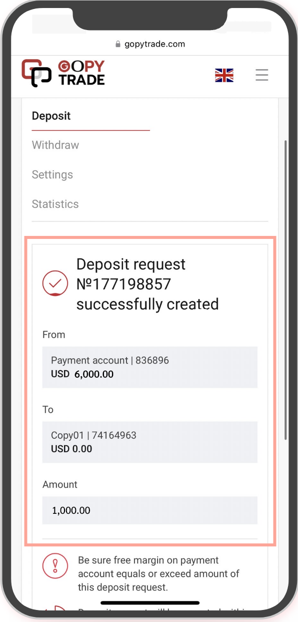 How to deposit and distribution money investor account for copy trade?