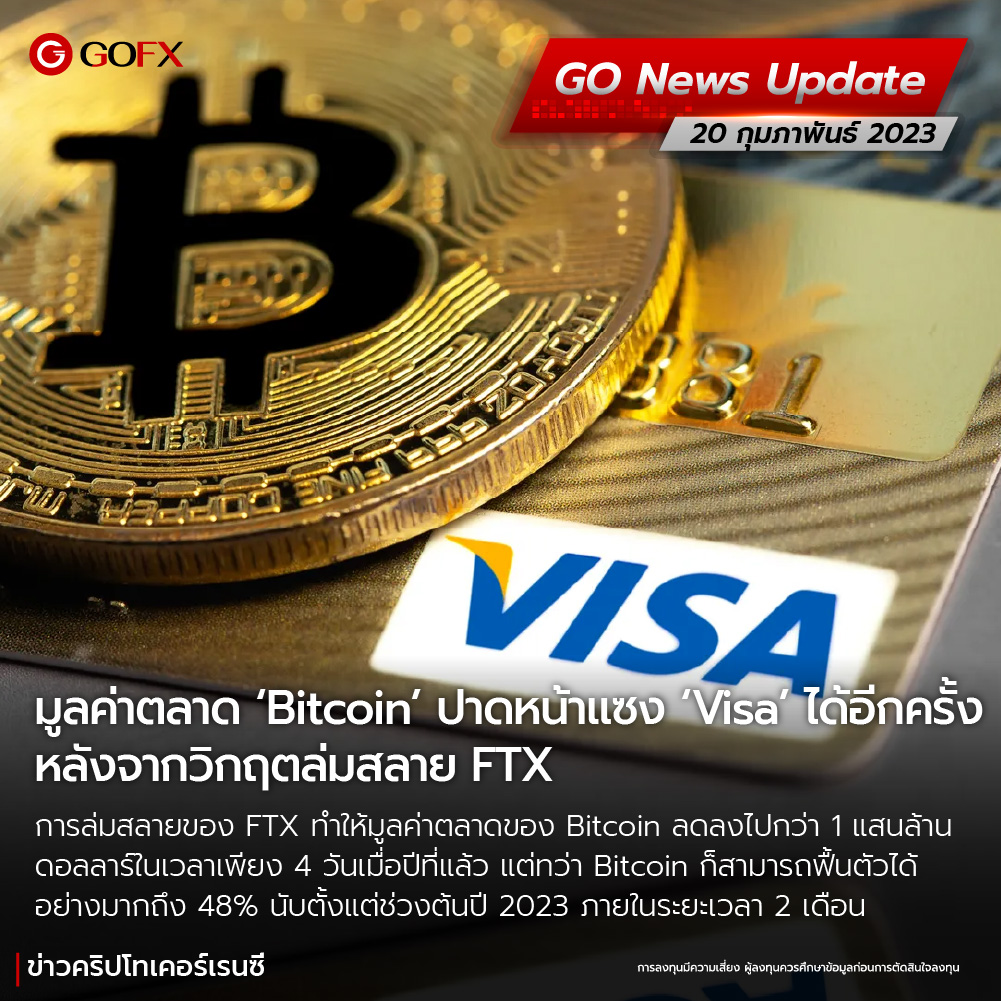 มูลค่าตลาด ‘Bitcoin’ ปาดหน้าแซง ‘Visa’ ได้อีกครั้งหลังจากวิกฤตล่มสลาย FTX