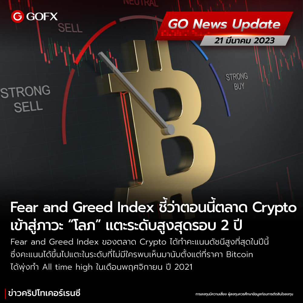 Fear And Greed Index ชี้ว่าตอนนี้ตลาด Crypto เข้าสู่ภาวะ “โลภ” แตะระดับ