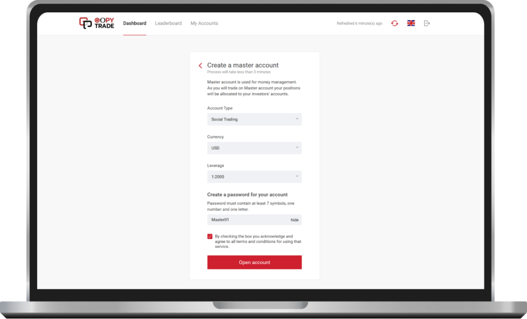 How to start copy trade account for master account?
