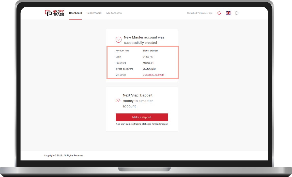 How to start copy trade account for master account?