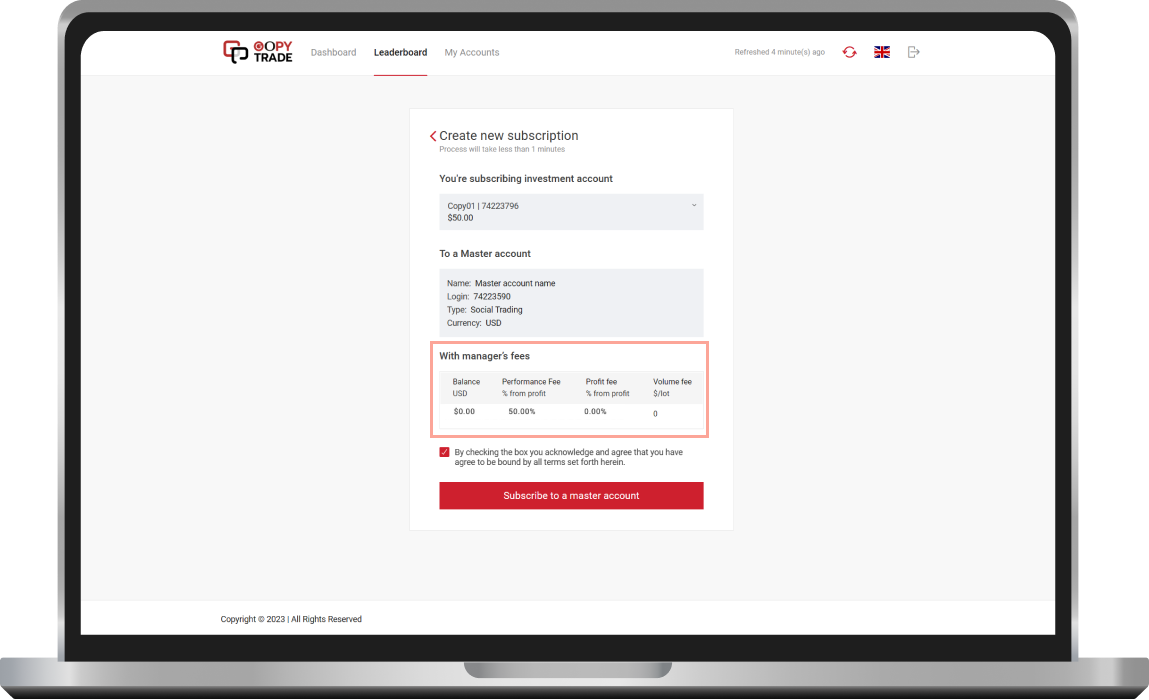 How to subscribe to master account?