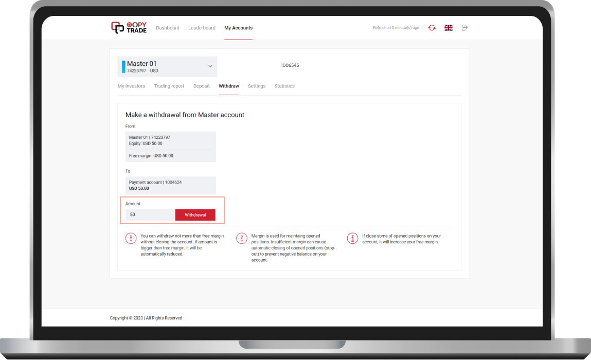 How to withdrawal for master account