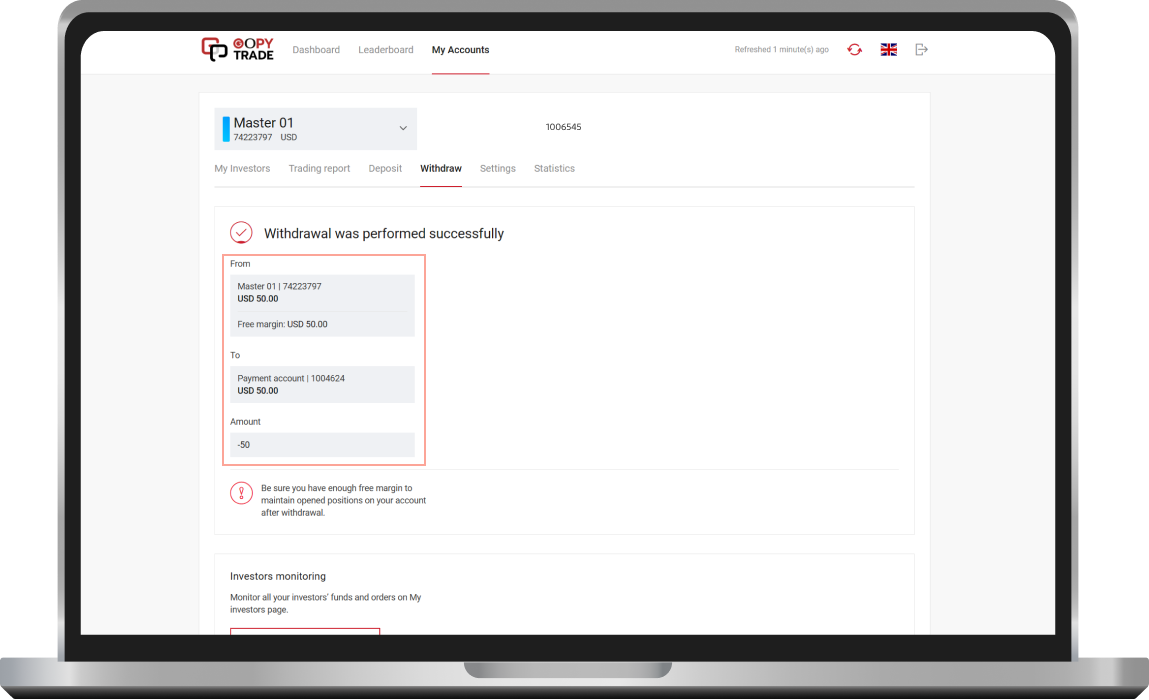 How to withdrawal for master account